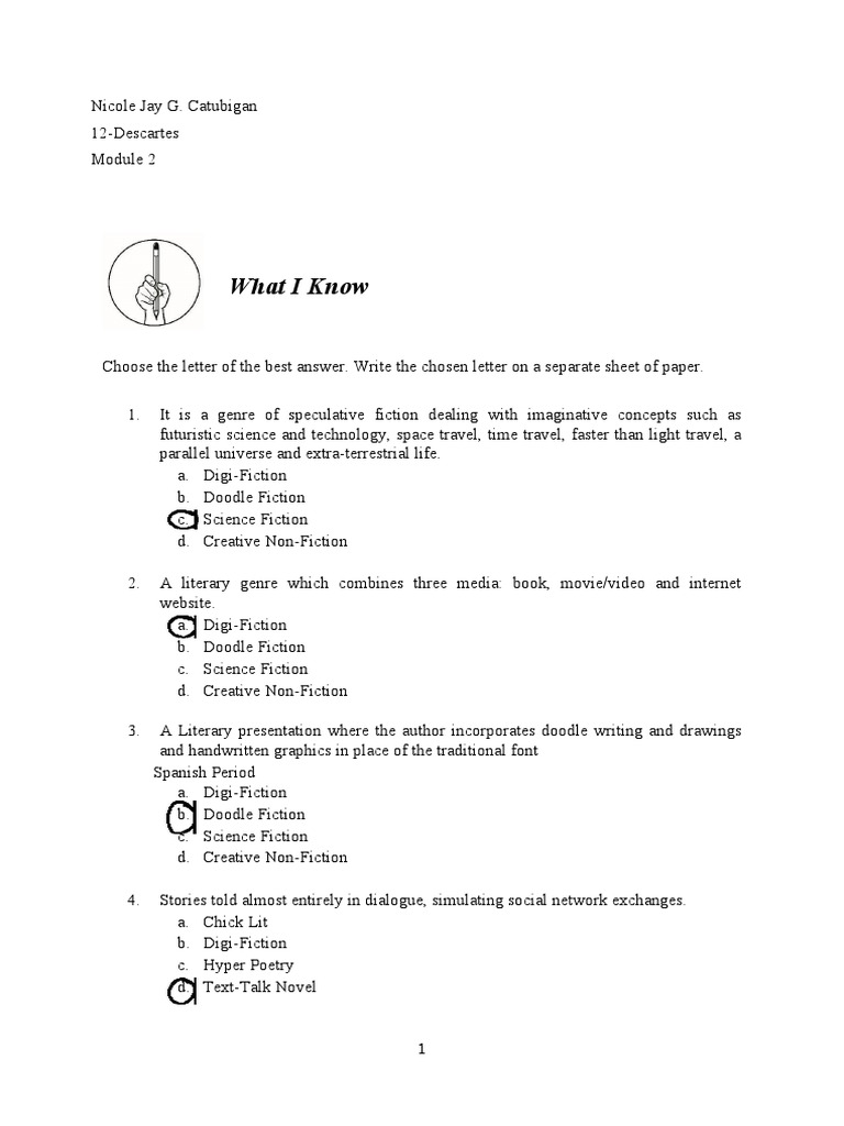 21st Century and The World Answer Sheet | PDF | Creative Nonfiction | Genre