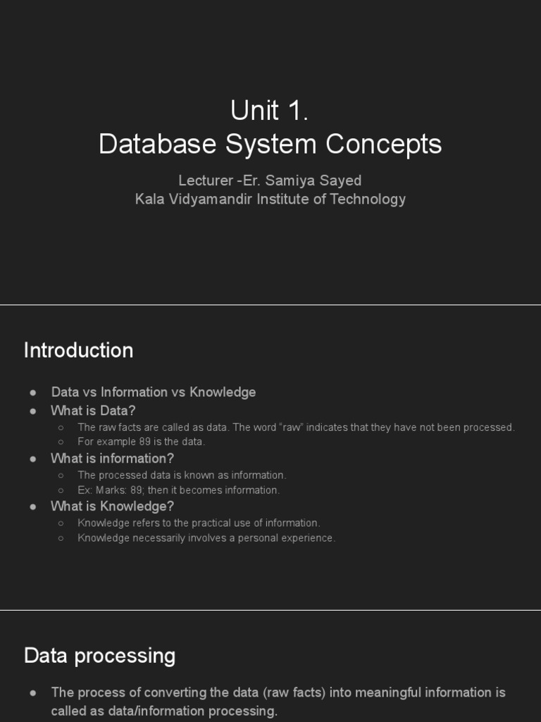 Unit !. Database System Concepts | PDF | Abstraction (Computer Science) | Conceptual Model
