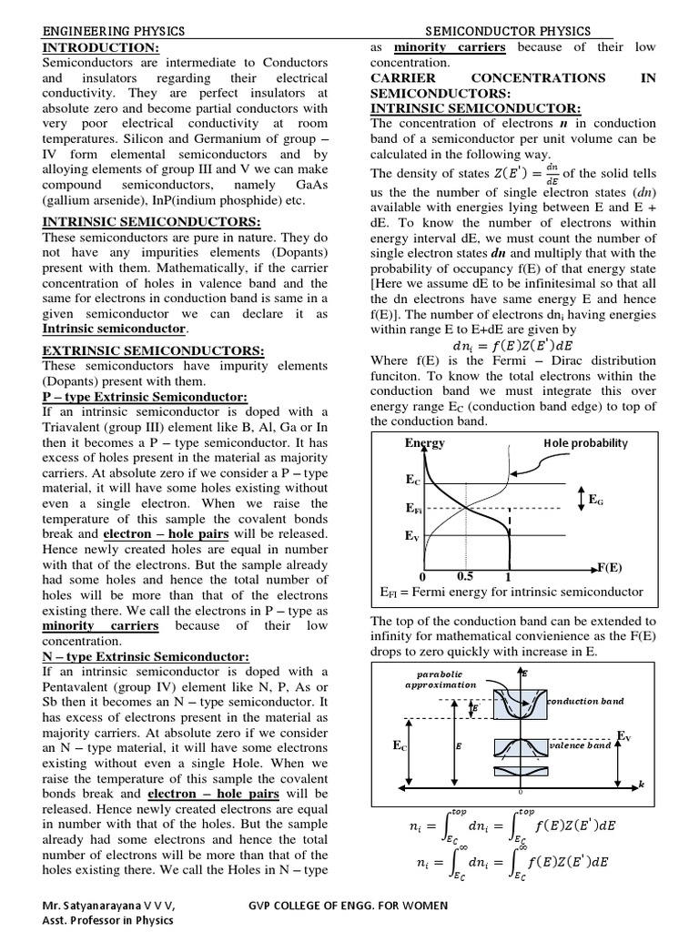 Concept of Holes in Semi Conductors | PDF | Doping (Semiconductor) | Semiconductors