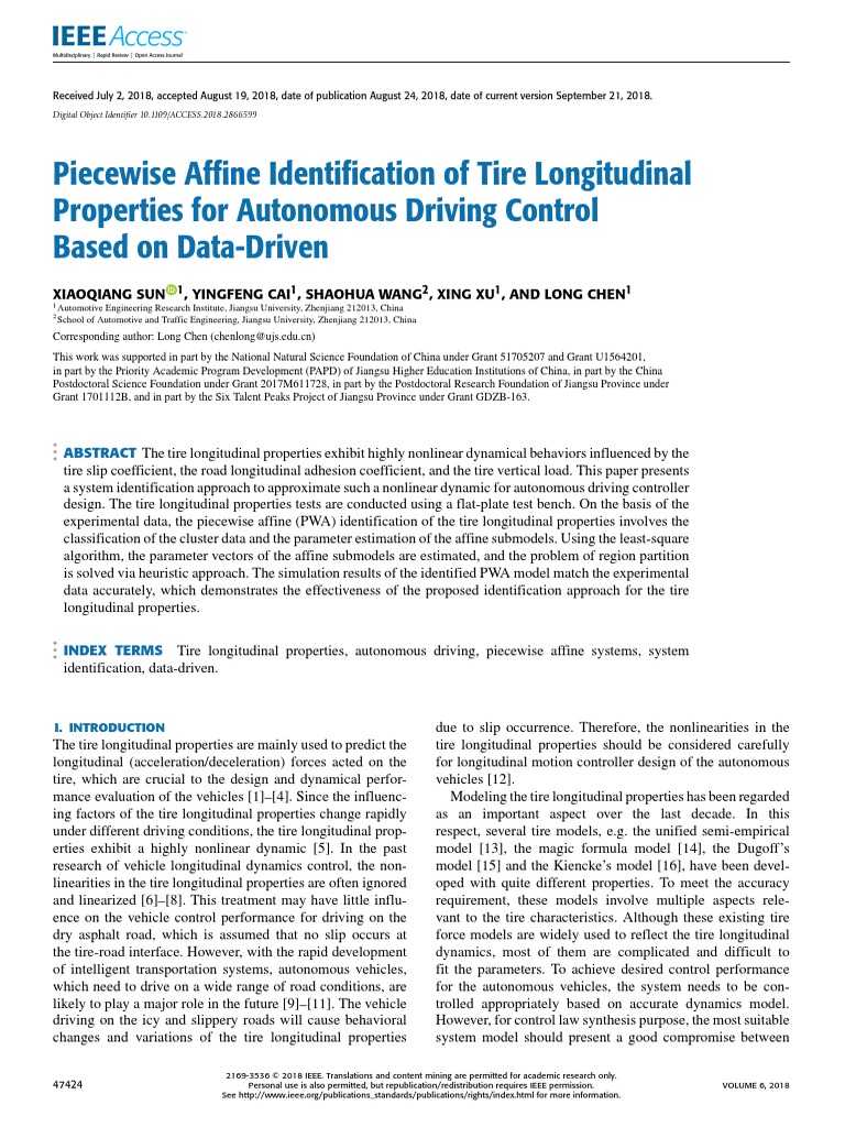 Piecewise Affine Identification of Tire Longitudinal Properties For Autonomous Driving Control ...