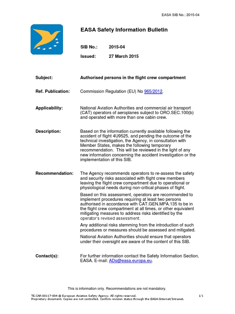 EASA - SIB - 2015-04 - 1 - Authorised Persons in The Flight Crew ...