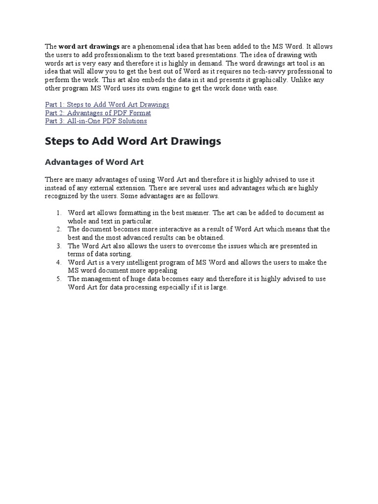 Steps To Add Word Art Drawings | PDF | Microsoft Word | Digital Technology