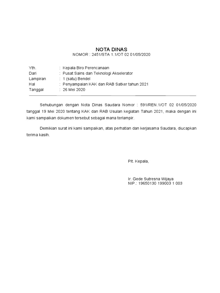 NOTA DINAS Balasan RAT | PDF