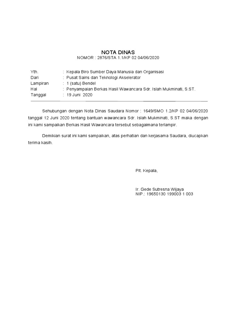 NOTA DINAS Penyampaian KAKA RAB 2021 | PDF