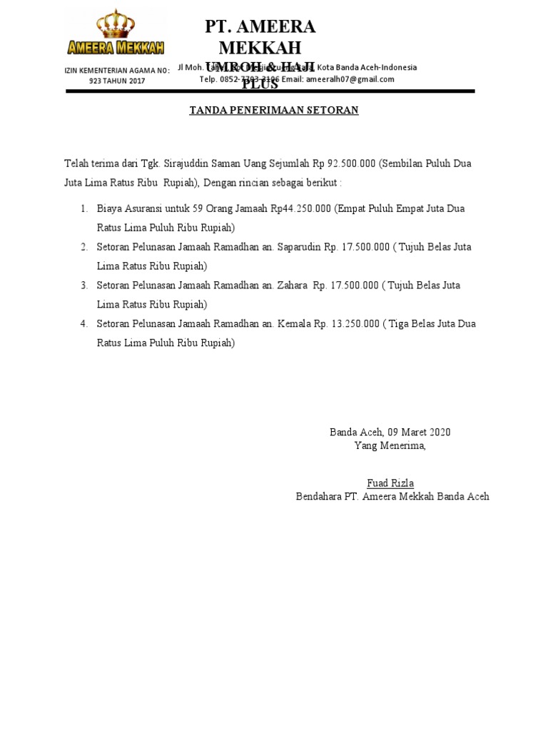 Tanda Penerimaan Setoran | PDF