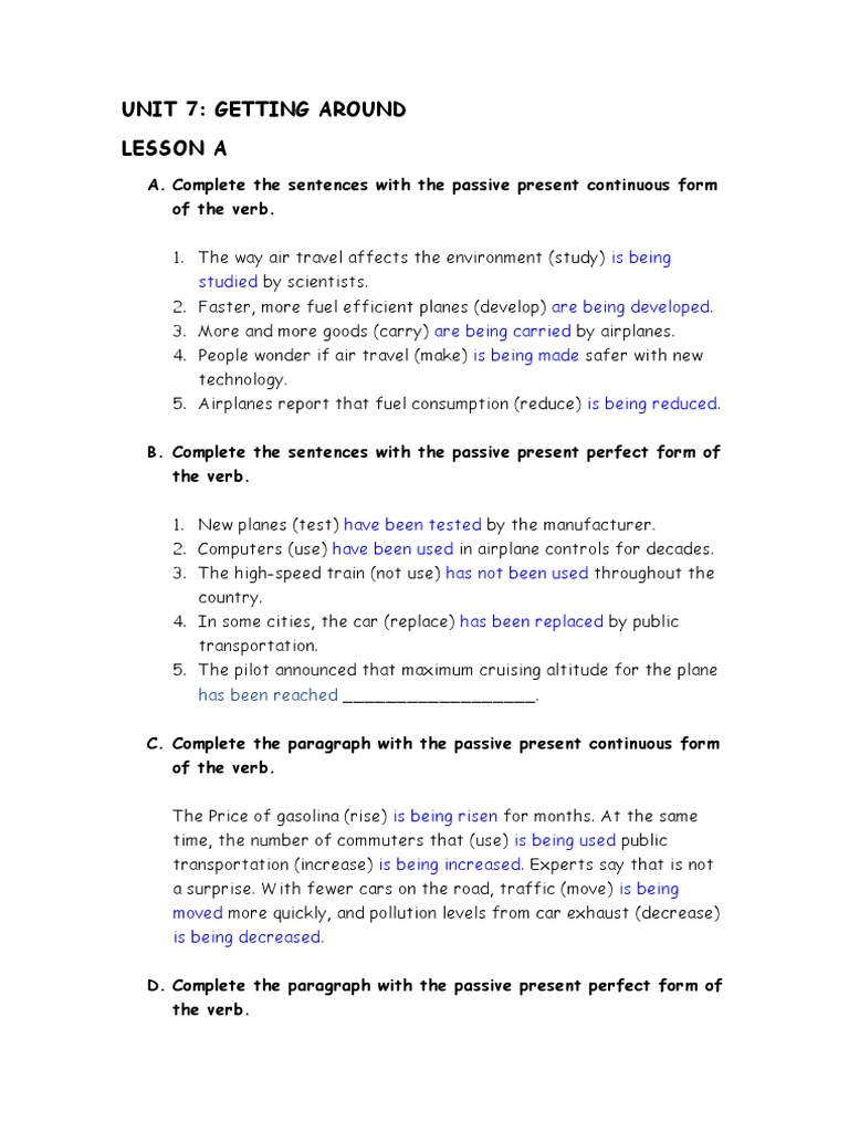 Unit 7: Getting Around Lesson A: Is Being Studied Are Being Developed Are Being Carried Is Being ...