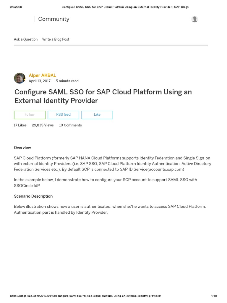 Configure Saml Sso For Sap Cloud Platform Using An External Identity