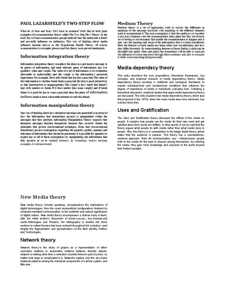 Paul Lazarsfeld'S Two-Step Flow: Information Integration Theory Media ...