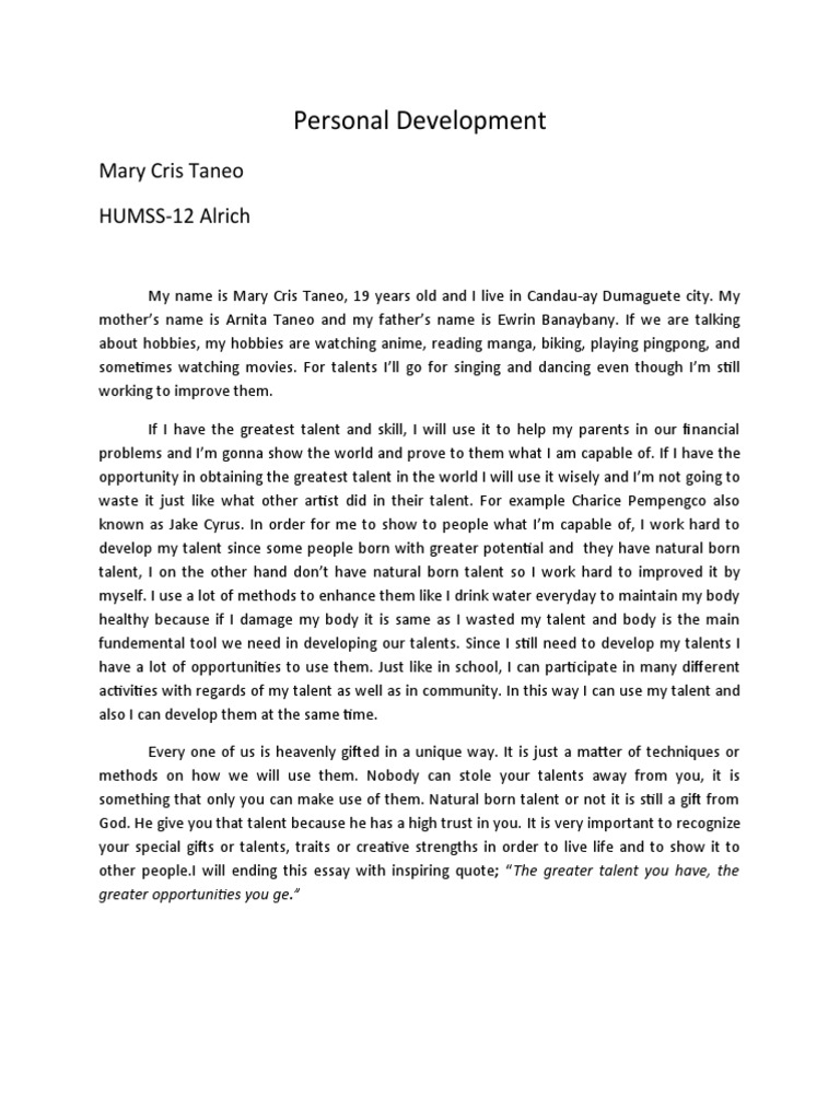 Personal Development Essay | PDF