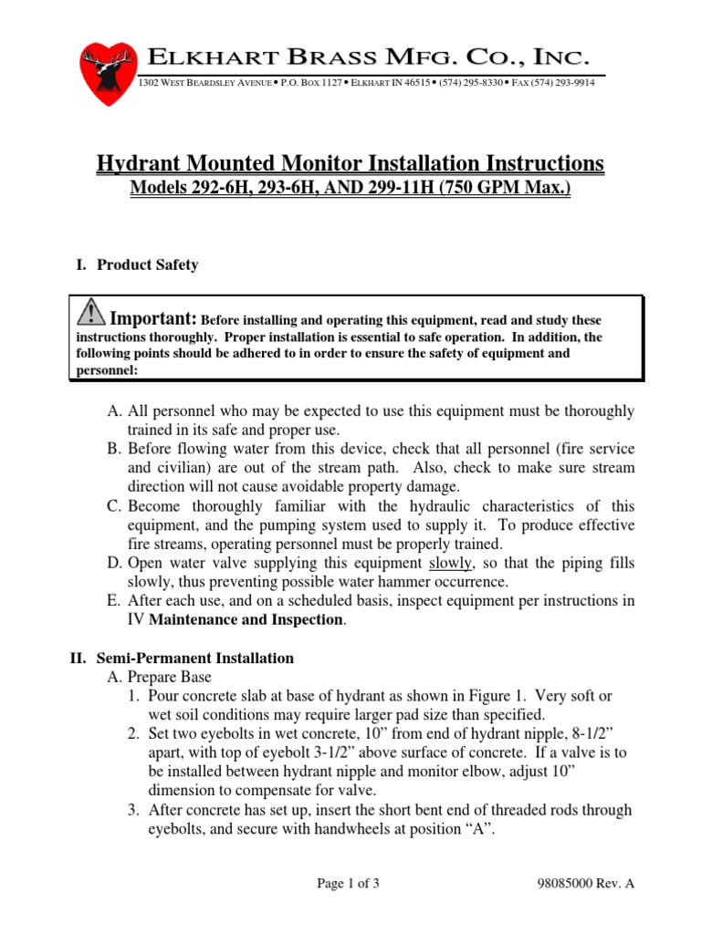 Hydrant Mounted Monitor Installation Instructions: E B M - C - , I ...