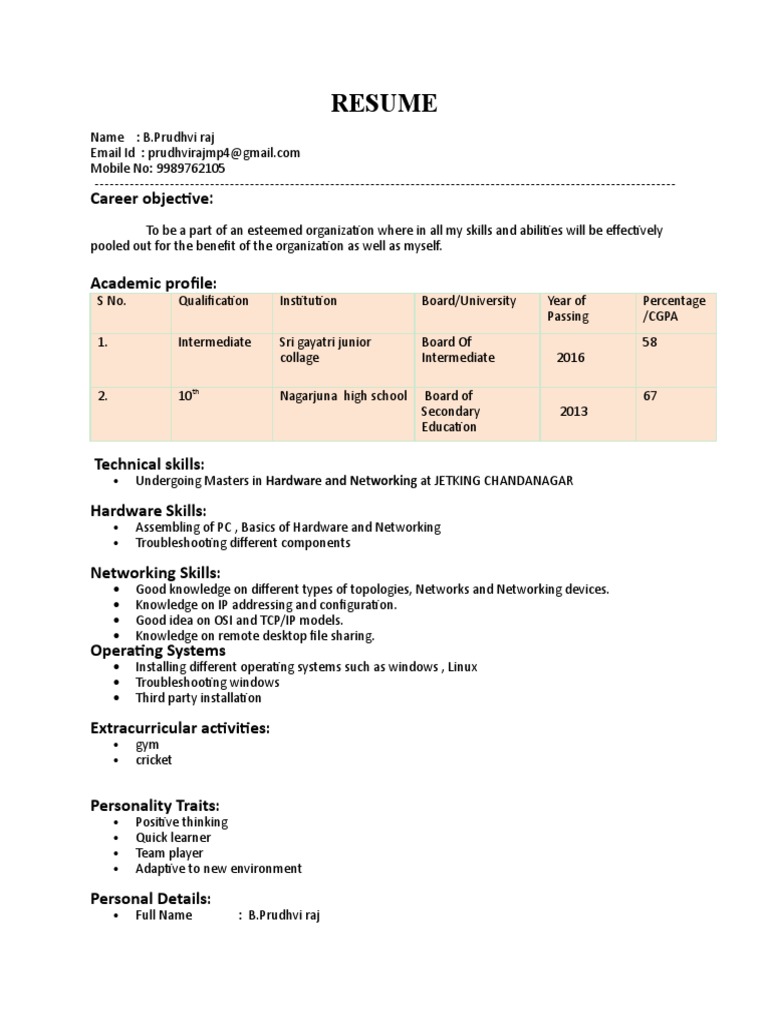 Prudhvi Resume | PDF | Computer Network | Operating System