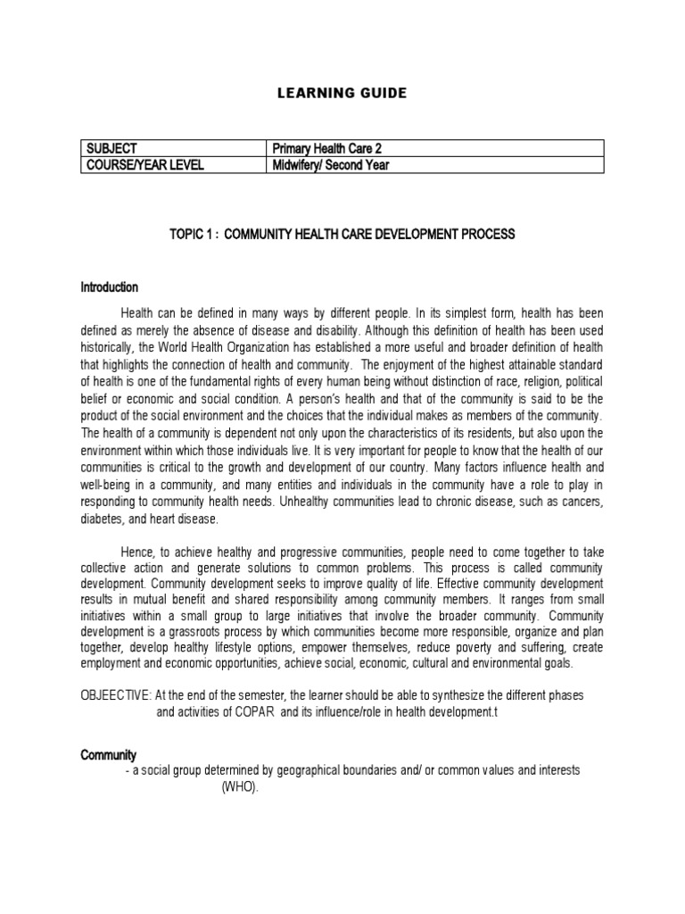 Learning Guide PHC 2 | PDF | Community | Health Care