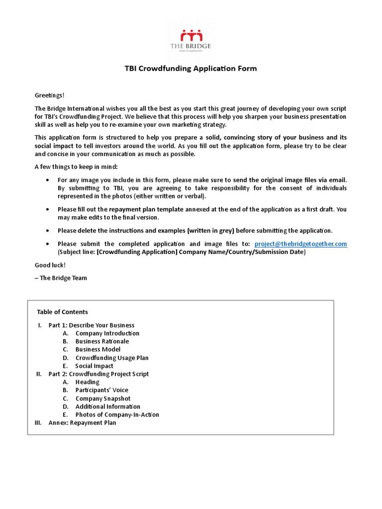 TBI Crowdfunding Application Form | PDF | Business Model | Sustainability