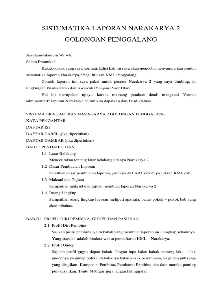 SISTEMATIKA LAPORAN NARAKARYA 2 GOLONGAN PENGGALANG - Docx Versi 1 | PDF