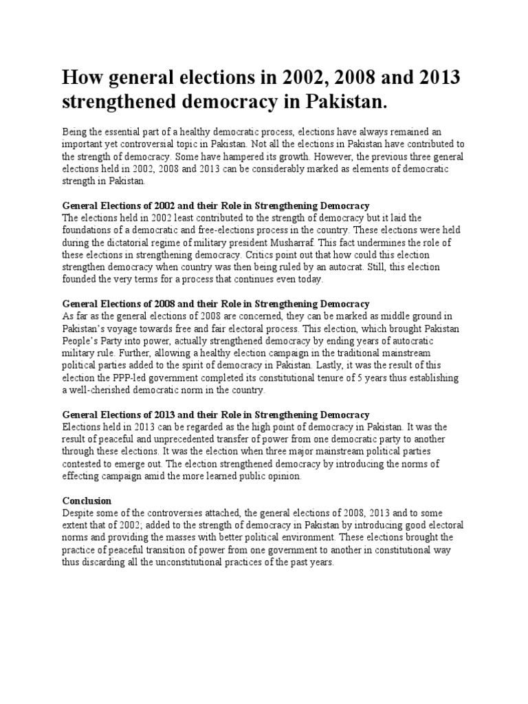 How General Elections in 2002, 2008 and 2013 Strengthened Democracy in ...