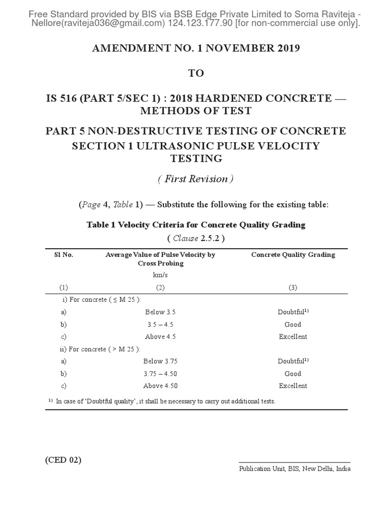 Amendment No. 1 November 2019 TO Is 516 (Part 5/sec 1) : 2018 Hardened ...
