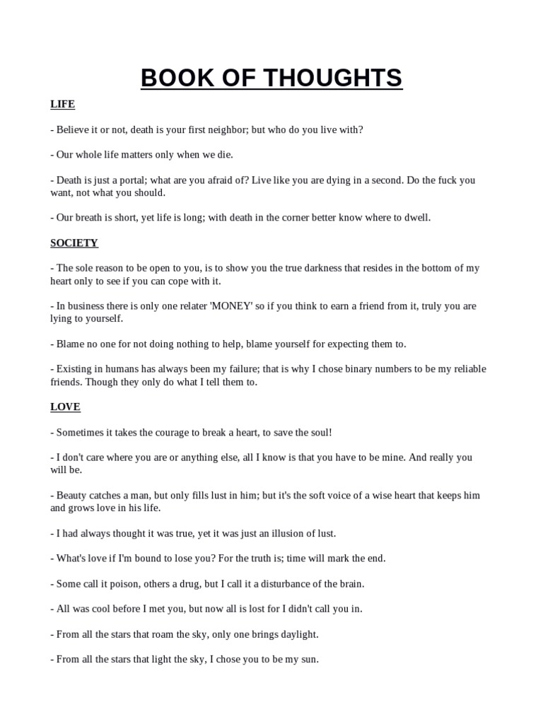 Book of Thoughts | PDF | Feeling | Love