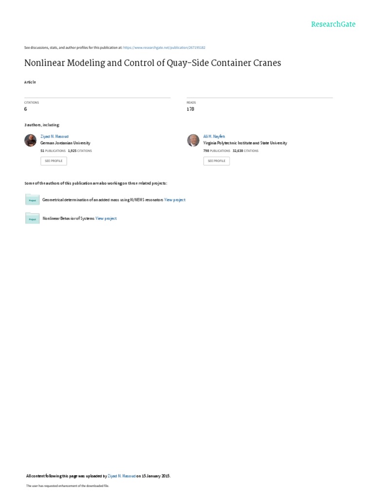 Nonlinear Modeling and Control of Quay-Side Container Cranes | PDF | Control Theory | Nonlinear ...