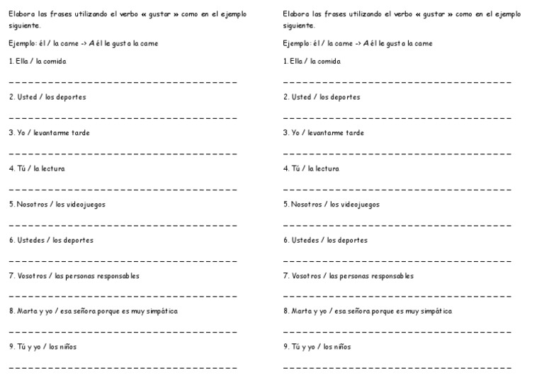 Ejercicios del verbo gustar en PDF | PDF | Salud y bienestar