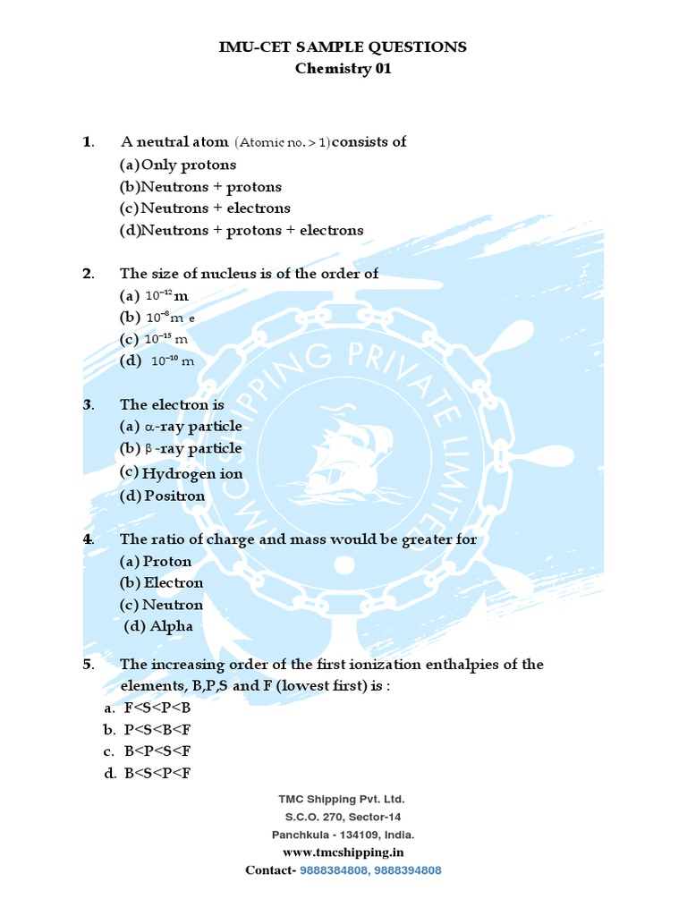 Mariner Mohit (Sample Papers) | PDF | Solution | Proton