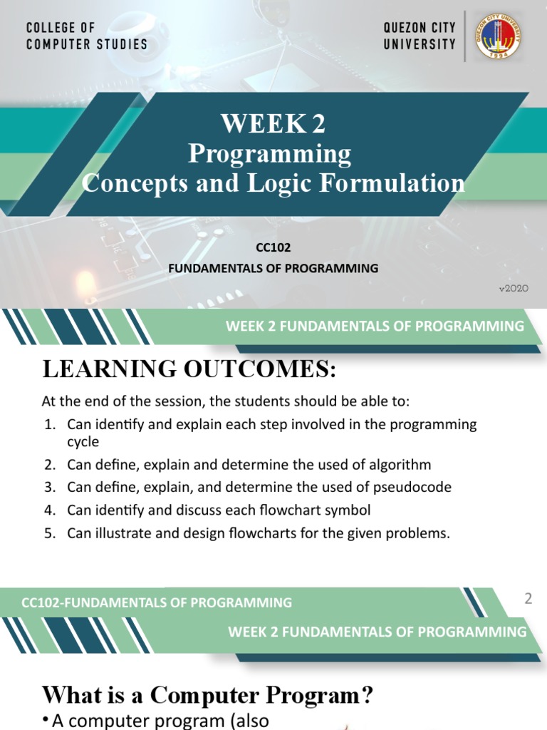 Week 2 Programming Concepts and Logic Formulation: CC102 Fundamentals ...