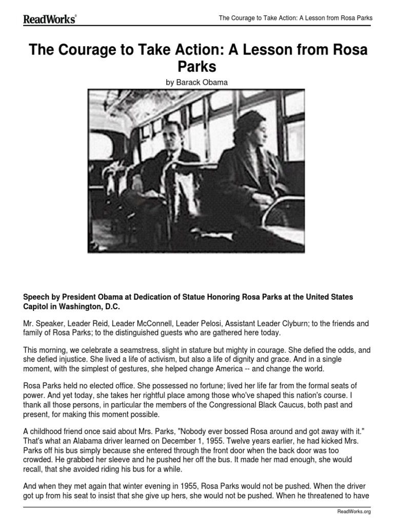 ReadWorks: The Courage To Take Action: A Lesson From Rosa Parks | PDF ...