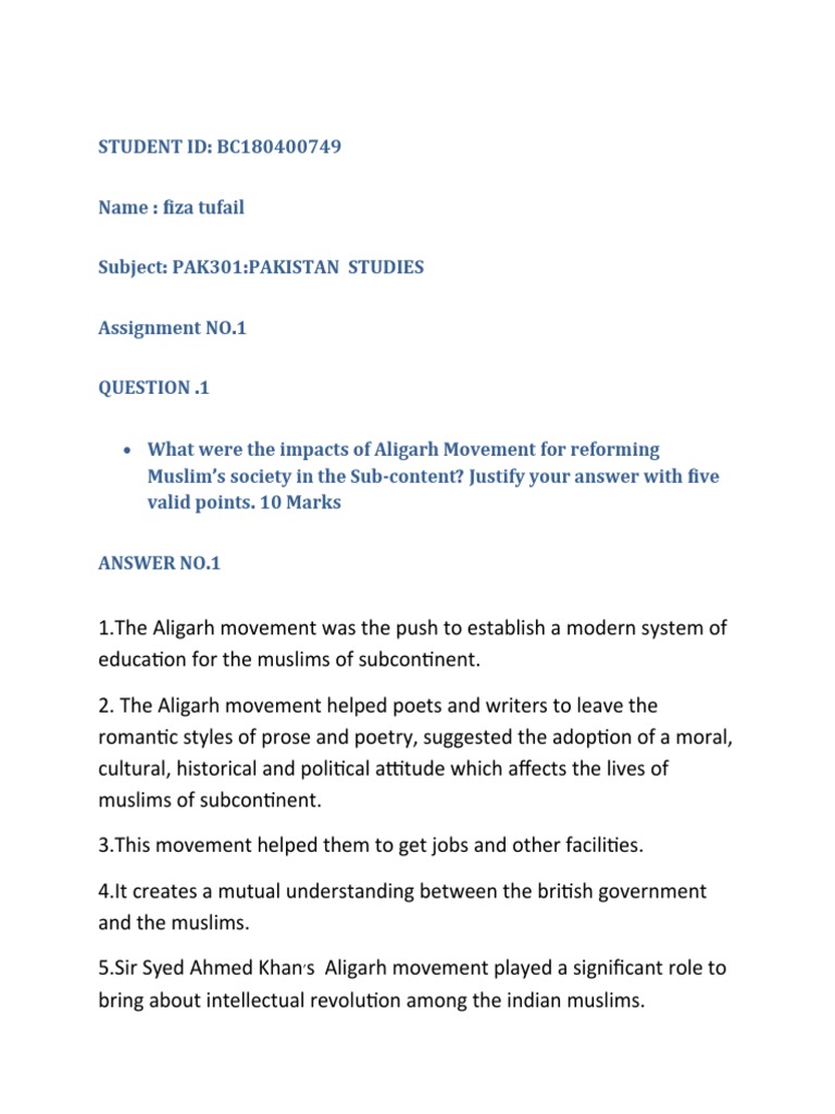 pAK STUDIES ASSIGNMENT | PDF