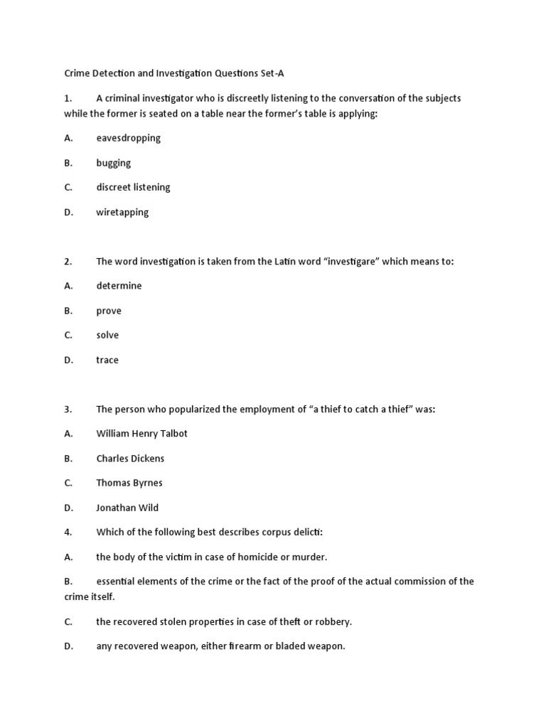 Crime Investigation Quiz Set-A | PDF | Fires | Traffic