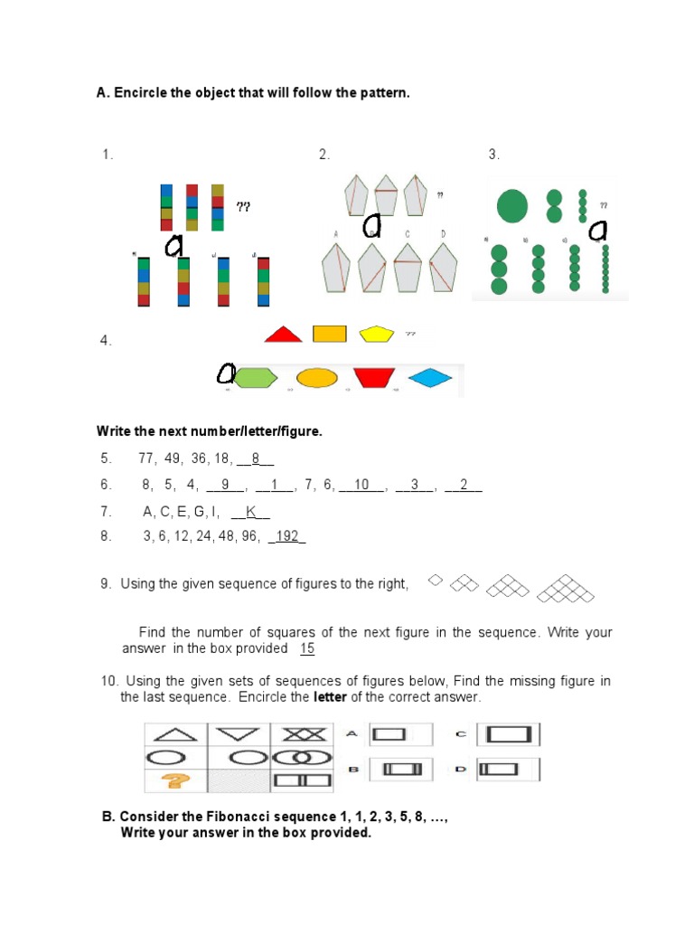 A. Encircle The Object That Will Follow The Pattern | PDF | Sequence ...