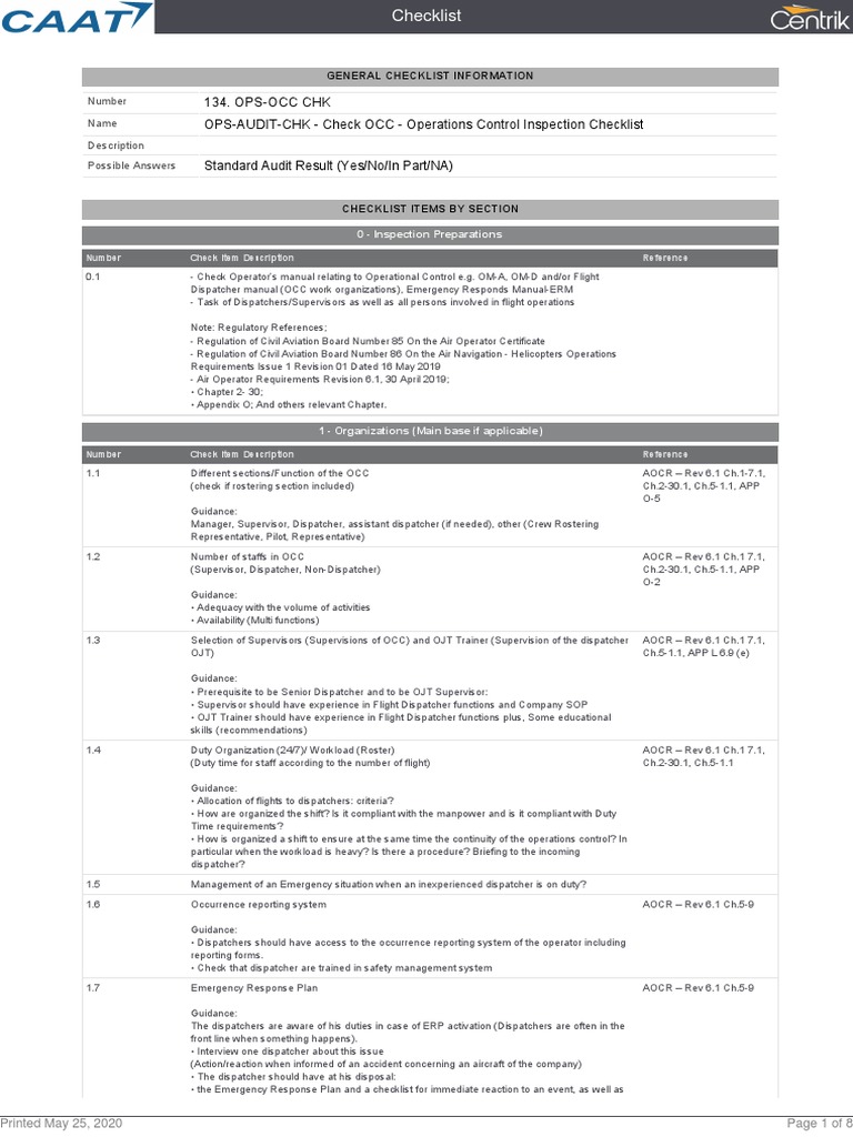 OPS OCC CHK Check OCC Operations Control Inspection Checklist PDF | PDF | Aviation | Aerospace
