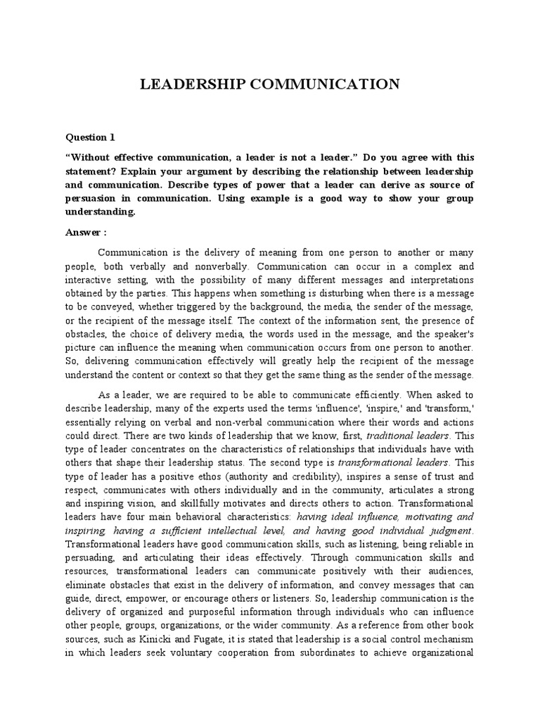 Leadership Communication | PDF | Leadership | Power (Social And Political)