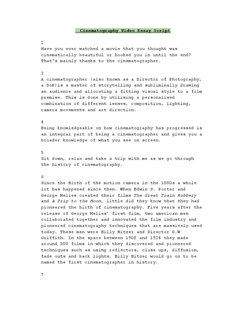Cinematography Video Essay Script | PDF | Cinematography | Cinema