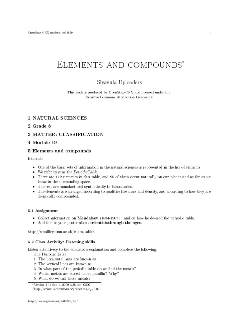 Grade 8 Elements & Compounds Guide | PDF | Chemical Elements | Periodic ...