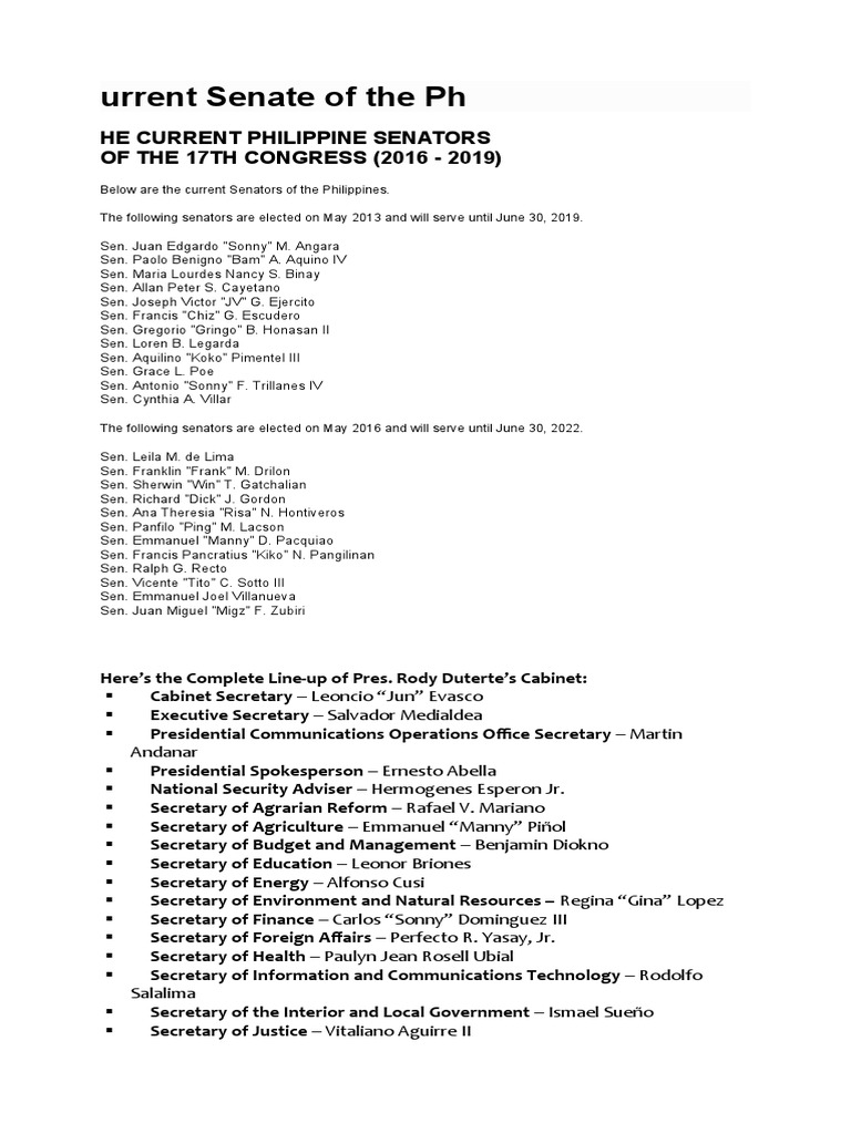 Current Senate of The Philippines | PDF | Philippines | Government