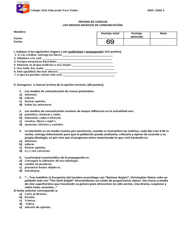 Prueba Segundo Nivel Básico | PDF | Medios de comunicación en masa ...