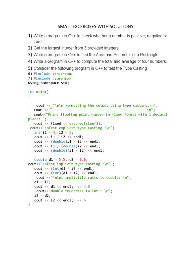 Small Excercises With Solutions | PDF | Integer (Computer Science) | Computer Science