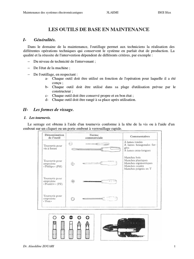 CH 1 Outils de Base en Maintenance | PDF | Vis de fixation | Ingénierie ...