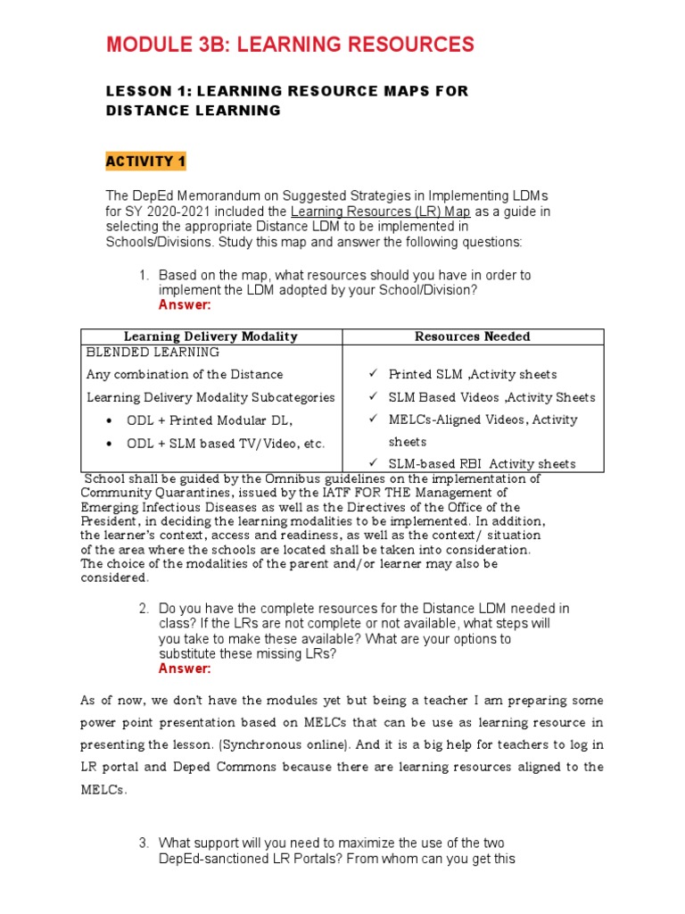 MODULE 3b Learning Resources | PDF | Educational Assessment | Learning