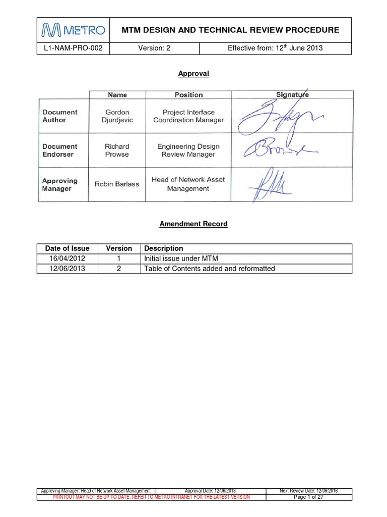 MTM Design and Technical Review Procedure: Approval | PDF | Reliability ...