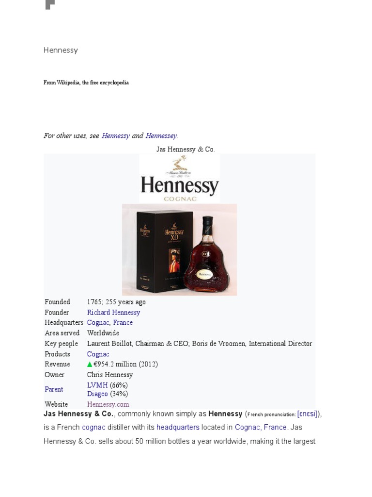 Hennessy: For Other Uses, See and | PDF | Beverages