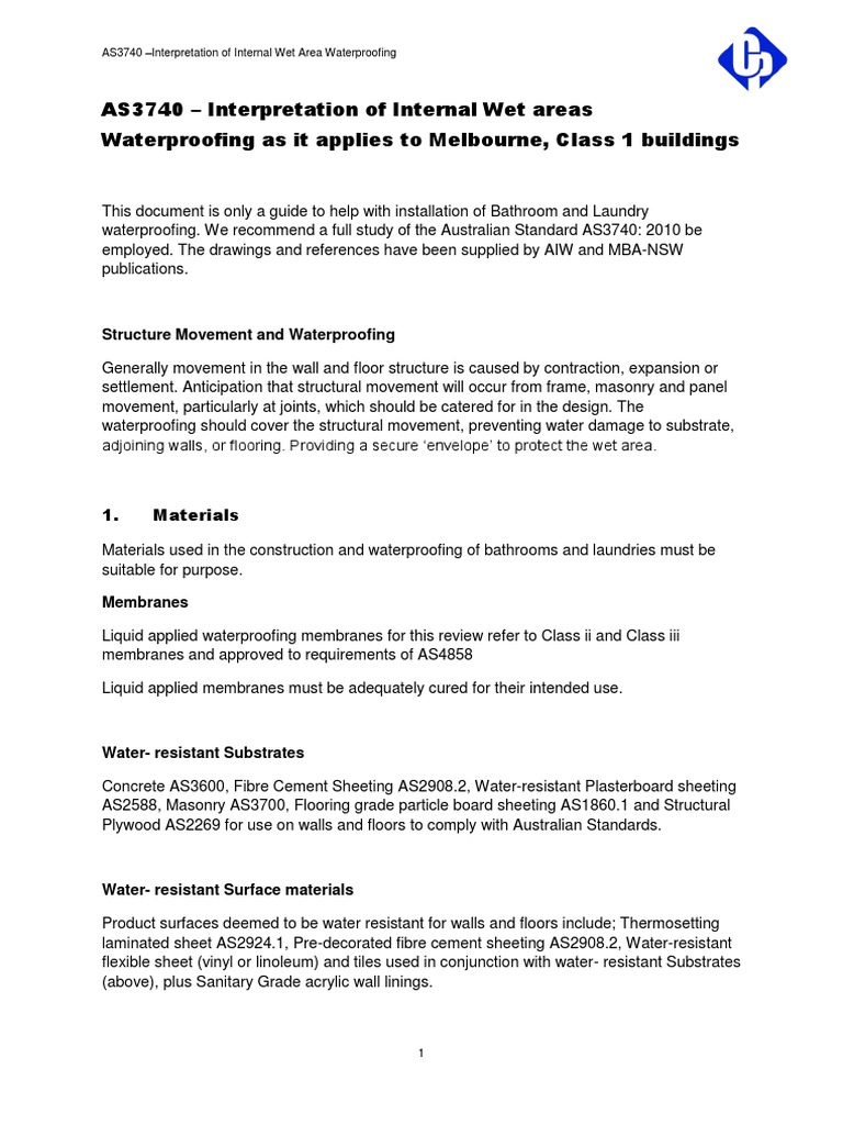AS3740 - Interpretation of Internal Wet Areas Waterproofing As It ...