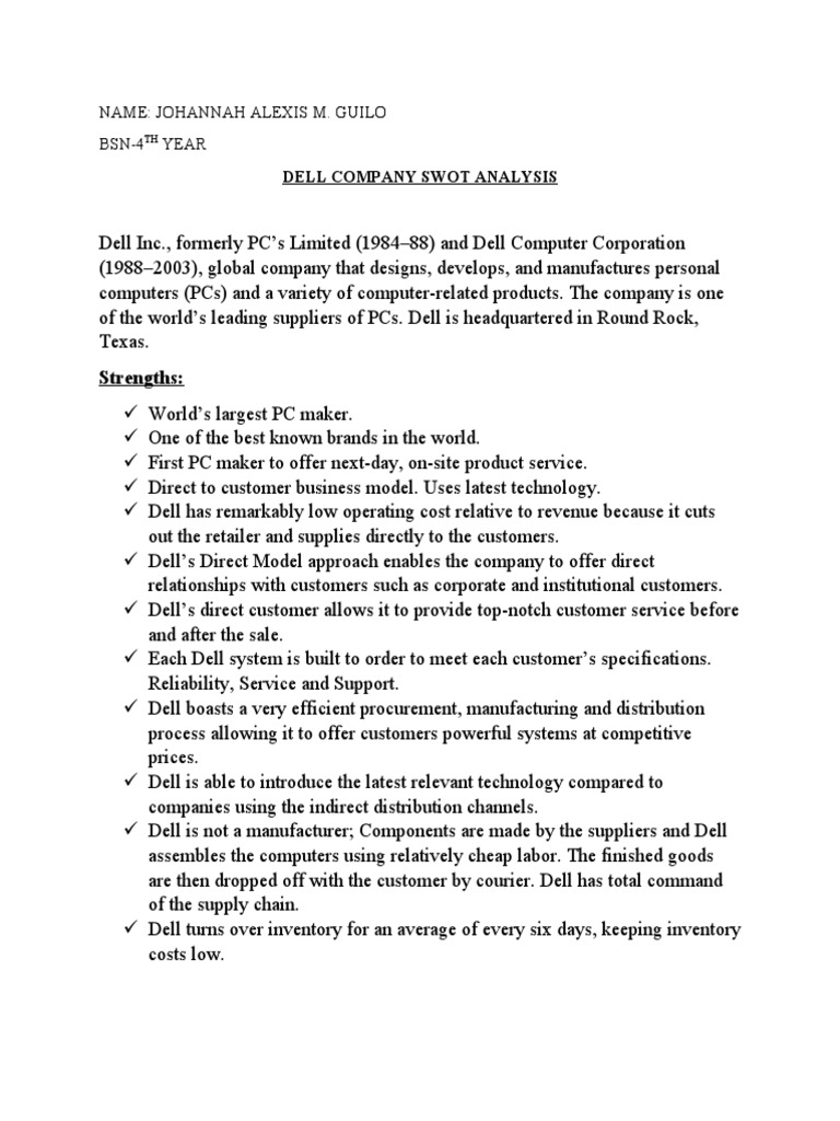 Dell Swot Analysis | PDF | Dell | Retail