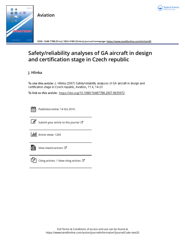 Safety Reliability Analyses of GA Aircraft in Design and Certification ...