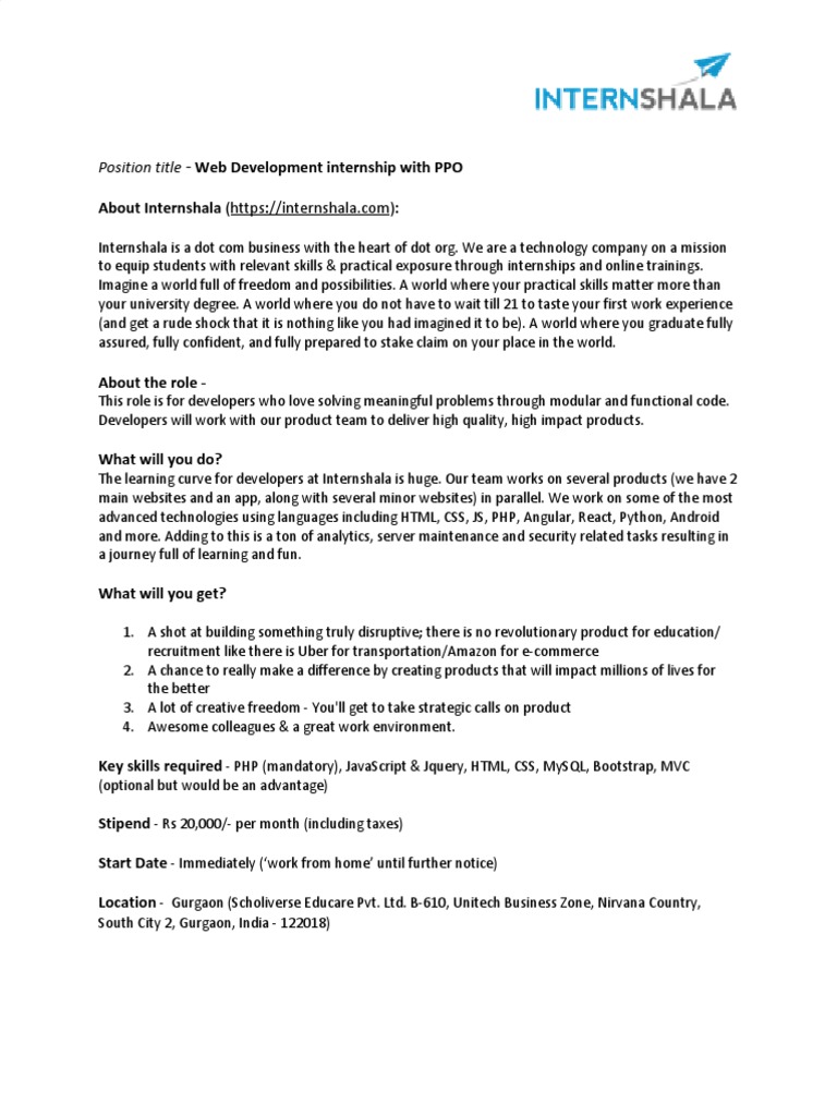 Web Development Internship (With PPO) - Internshala | PDF | Web Development | Computing