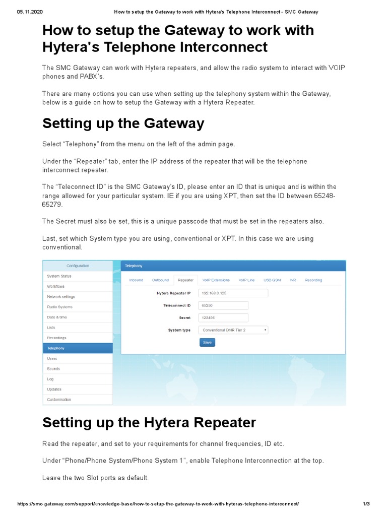 How To Setup The Gateway To Work With Hytera's Telephone Interconnect ...