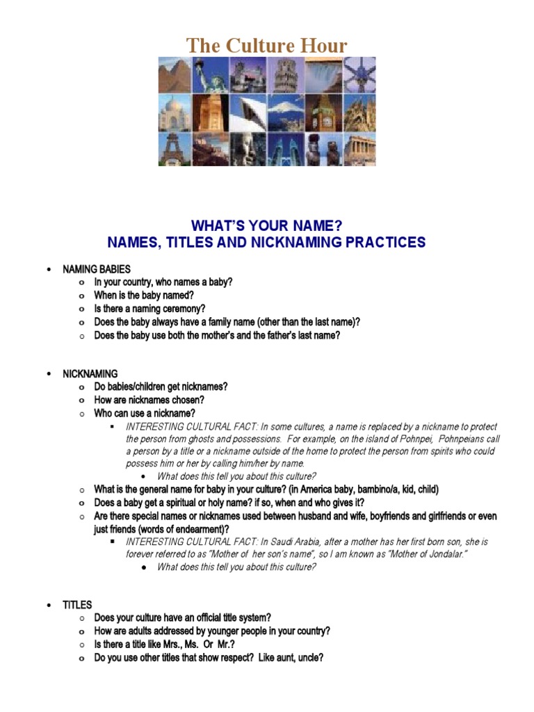 The Culture Hour Names Titles and Nicknaming Practices | PDF | Mother ...