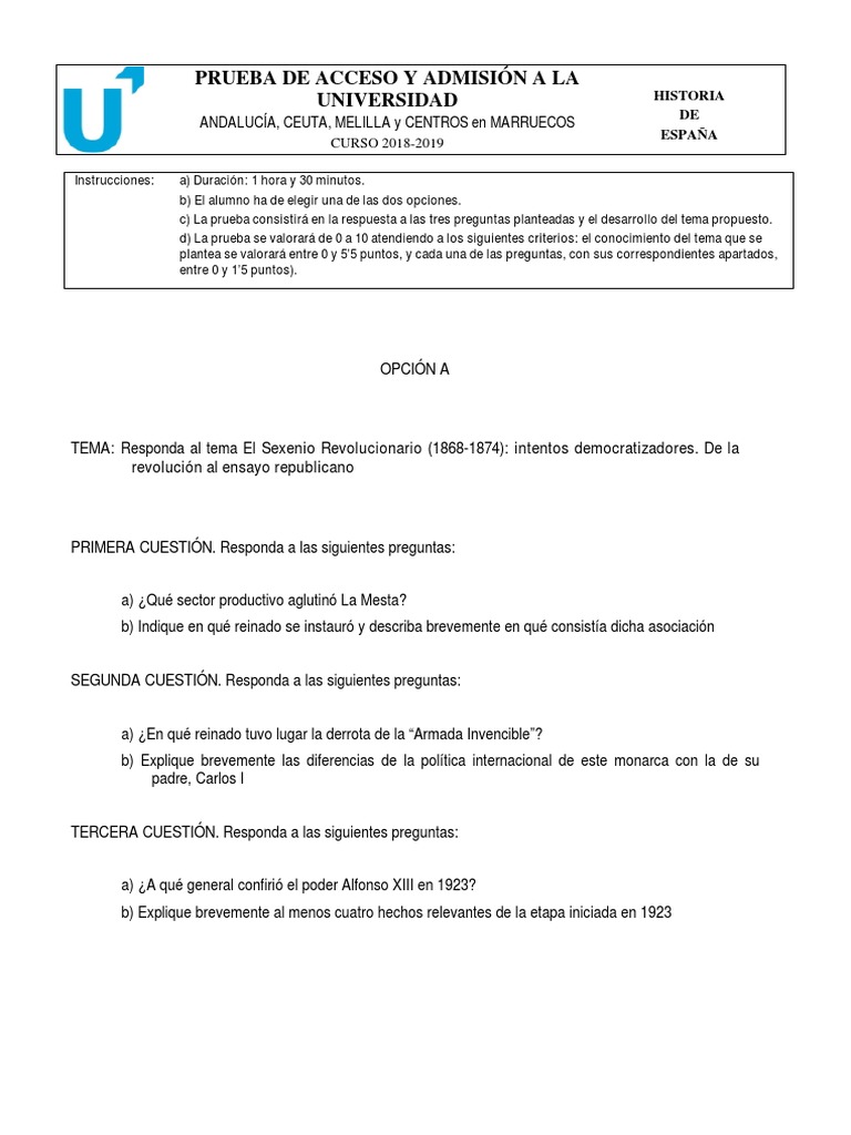 Examen Historia España 2018-2019 | PDF | Gobierno