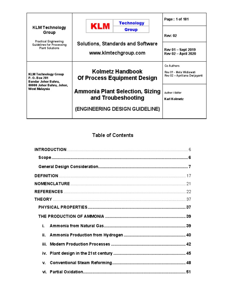 ENGINEERING DESIGN GUIDELINES Ammonia Plant Rev2.2web PDF | PDF | Ammonia | Fertilizer