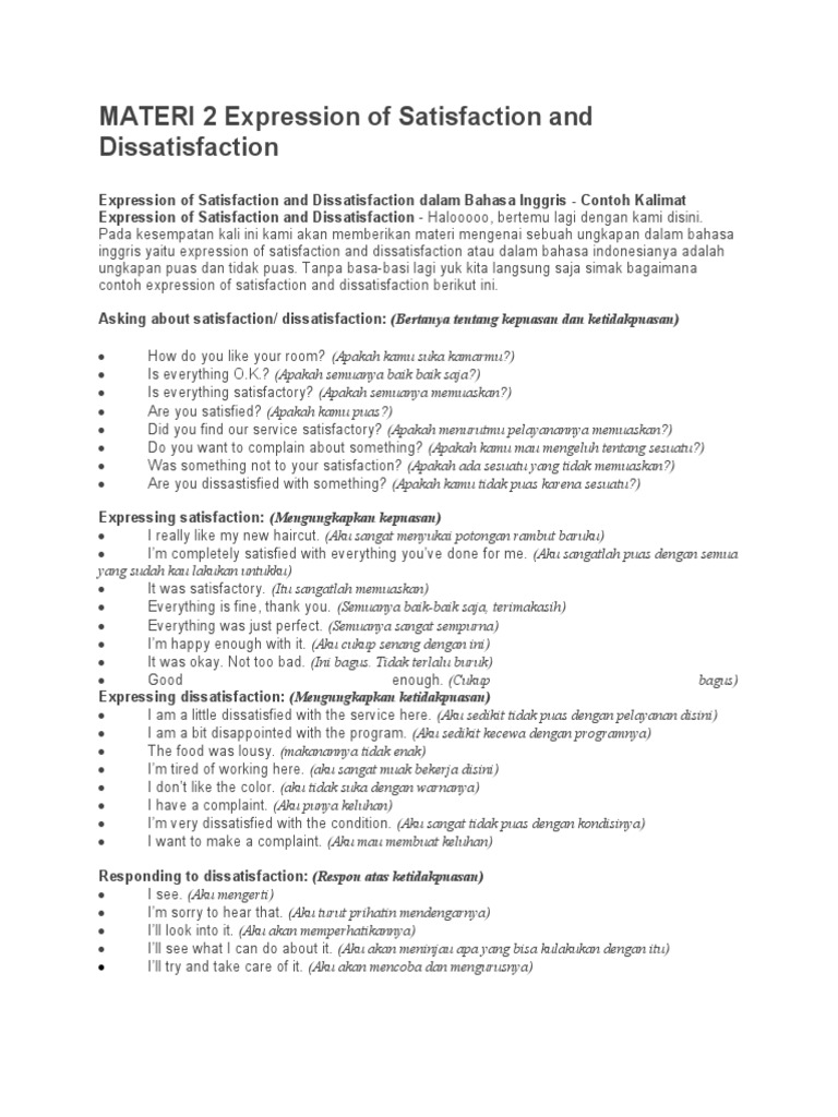 MATERI 2 Expression of Satisfaction and Dissatisfaction | PDF