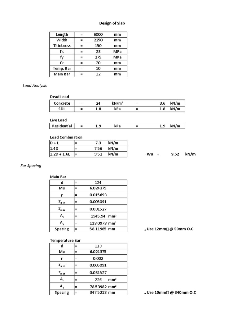 Slab Load Design Analysis | PDF